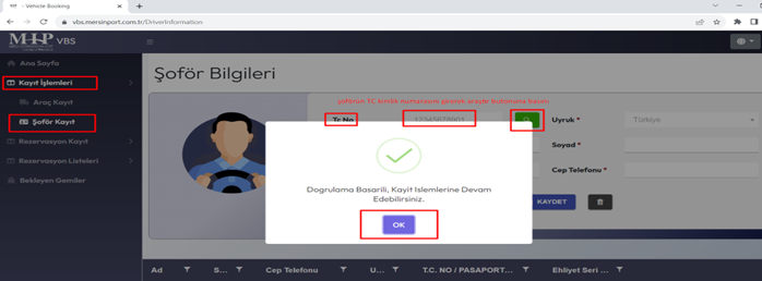 VBS Sistemi Şoför Kayıt İşlemleri – MIP Destek